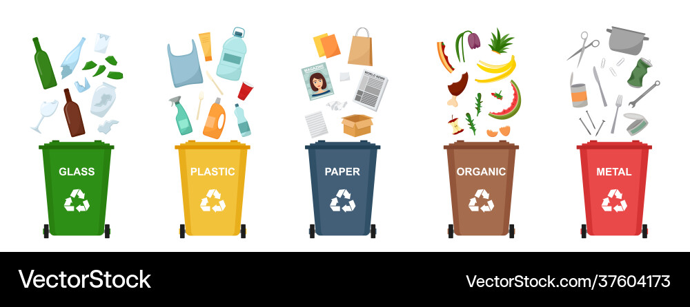 Set garbage bins for recycling different types Vector Image