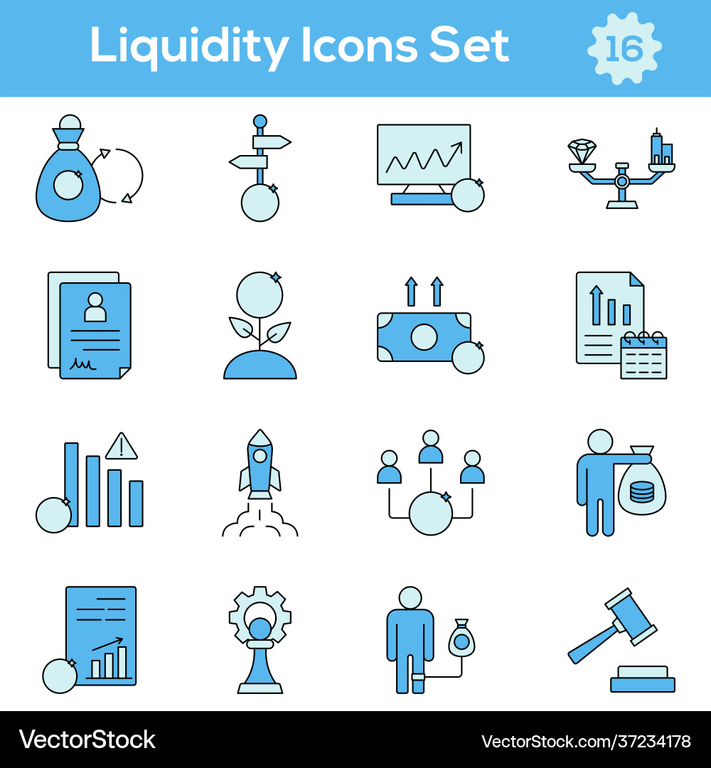 Blue color set liquidity icon in flat style Vector Image