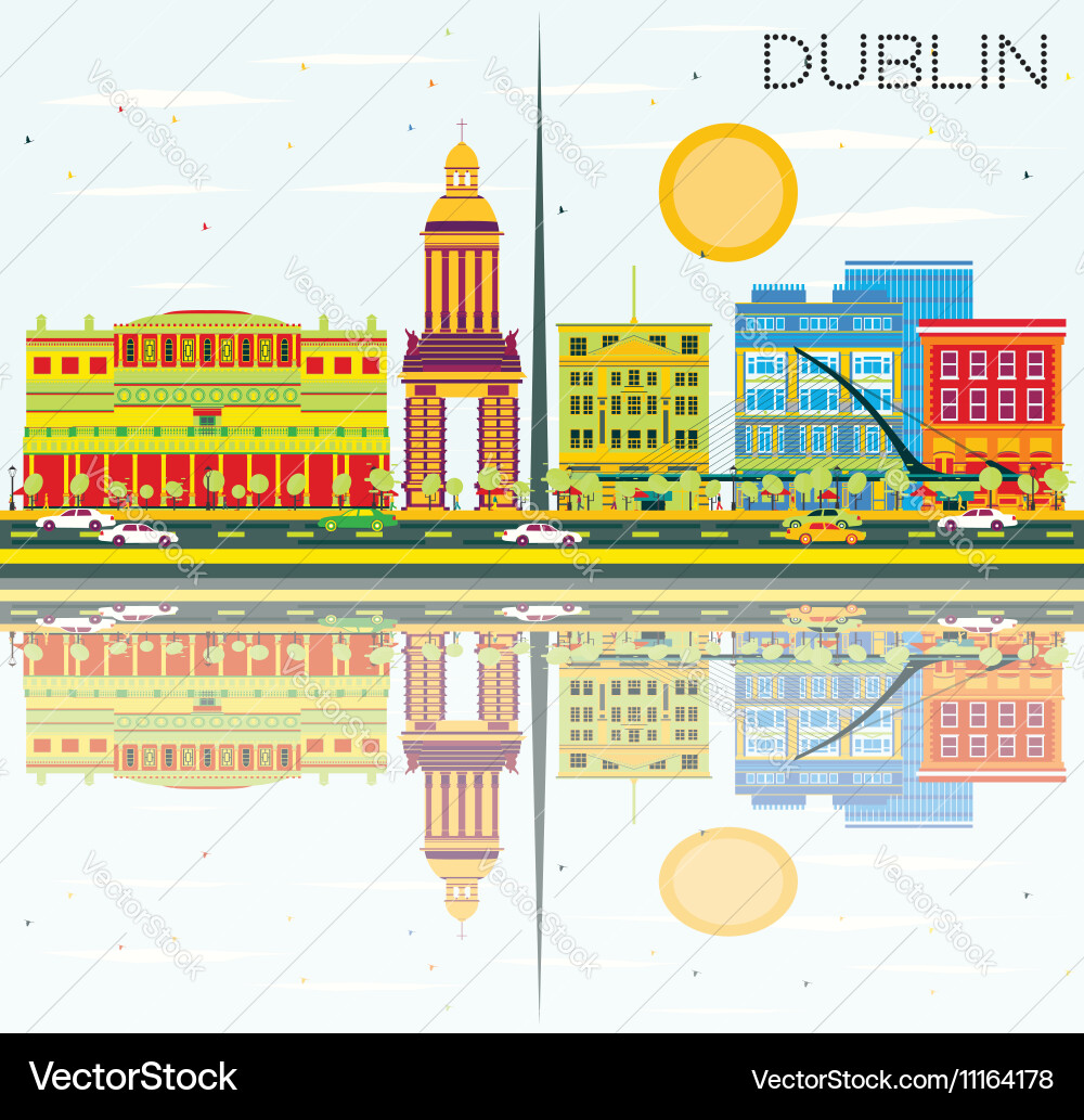 Dublin skyline with color buildings Royalty Free Vector