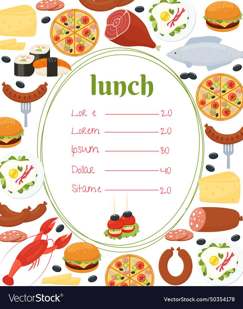 Lunch menu template Royalty Free Vector Image - VectorStock