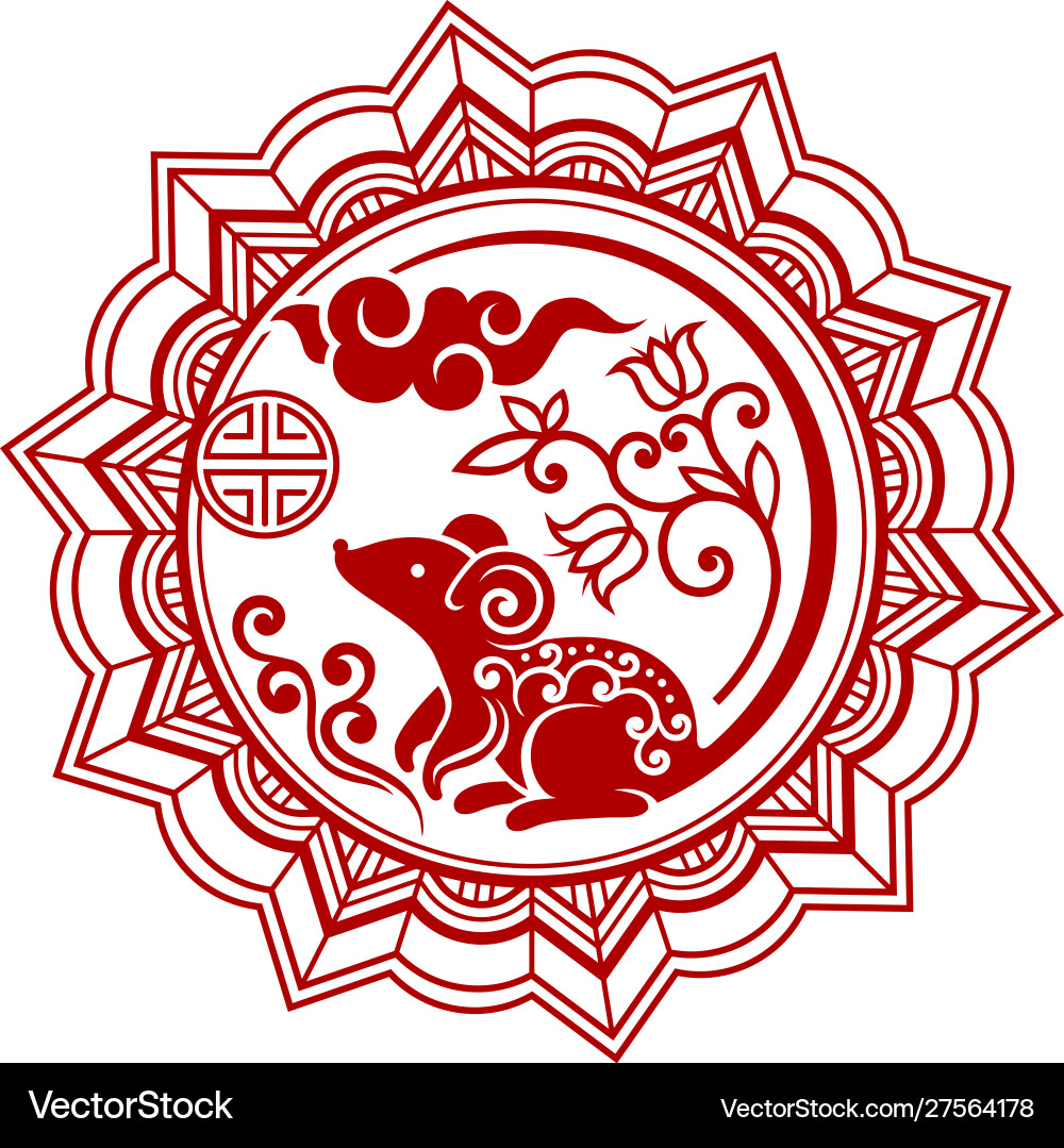 Red silhouette a mouse in chinese style Royalty Free Vector