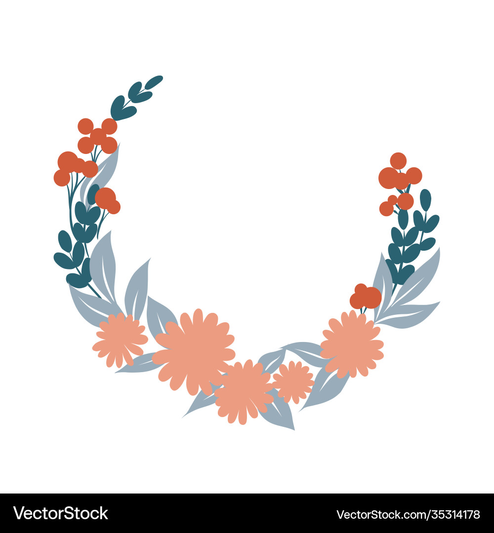 Round blue and coral floral frame Royalty Free Vector Image