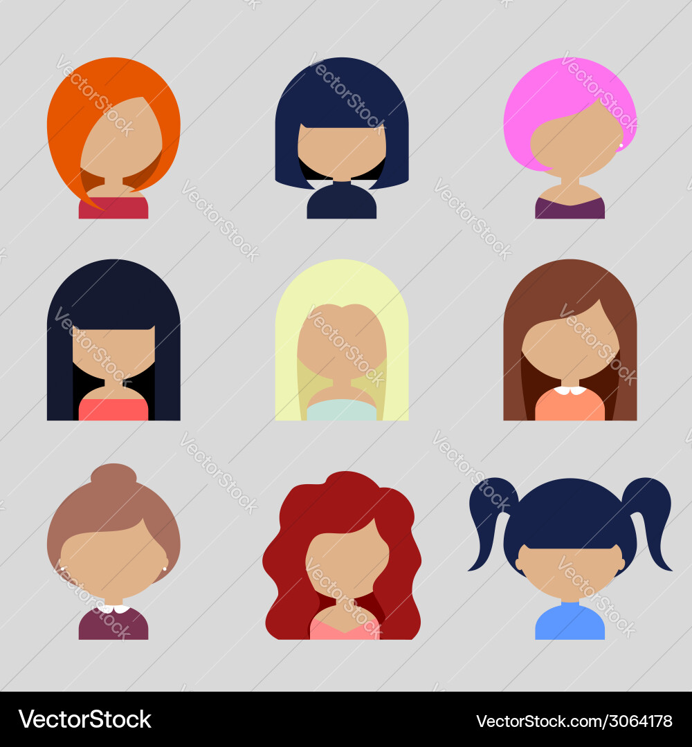 Set women faces icons in flat design Royalty Free Vector