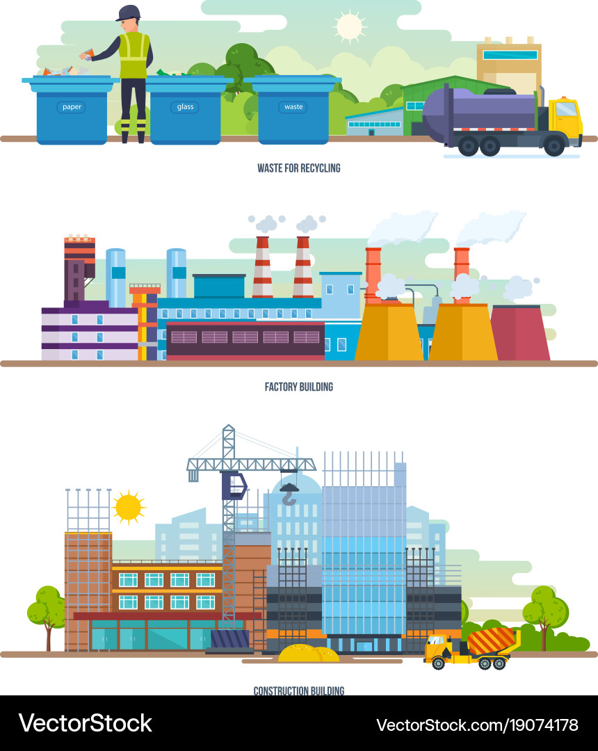 Waste recycling factory architectural building Vector Image