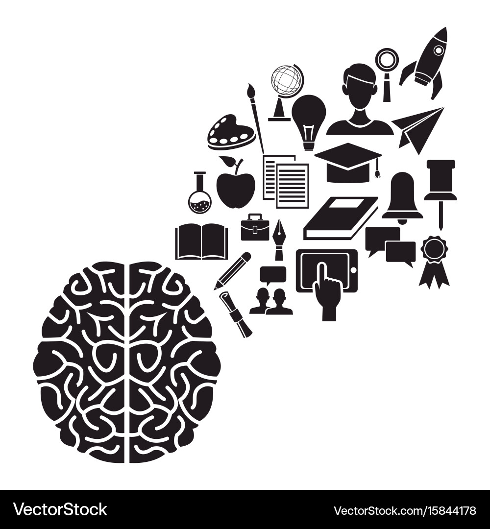 White background with black silhouette of brain Vector Image