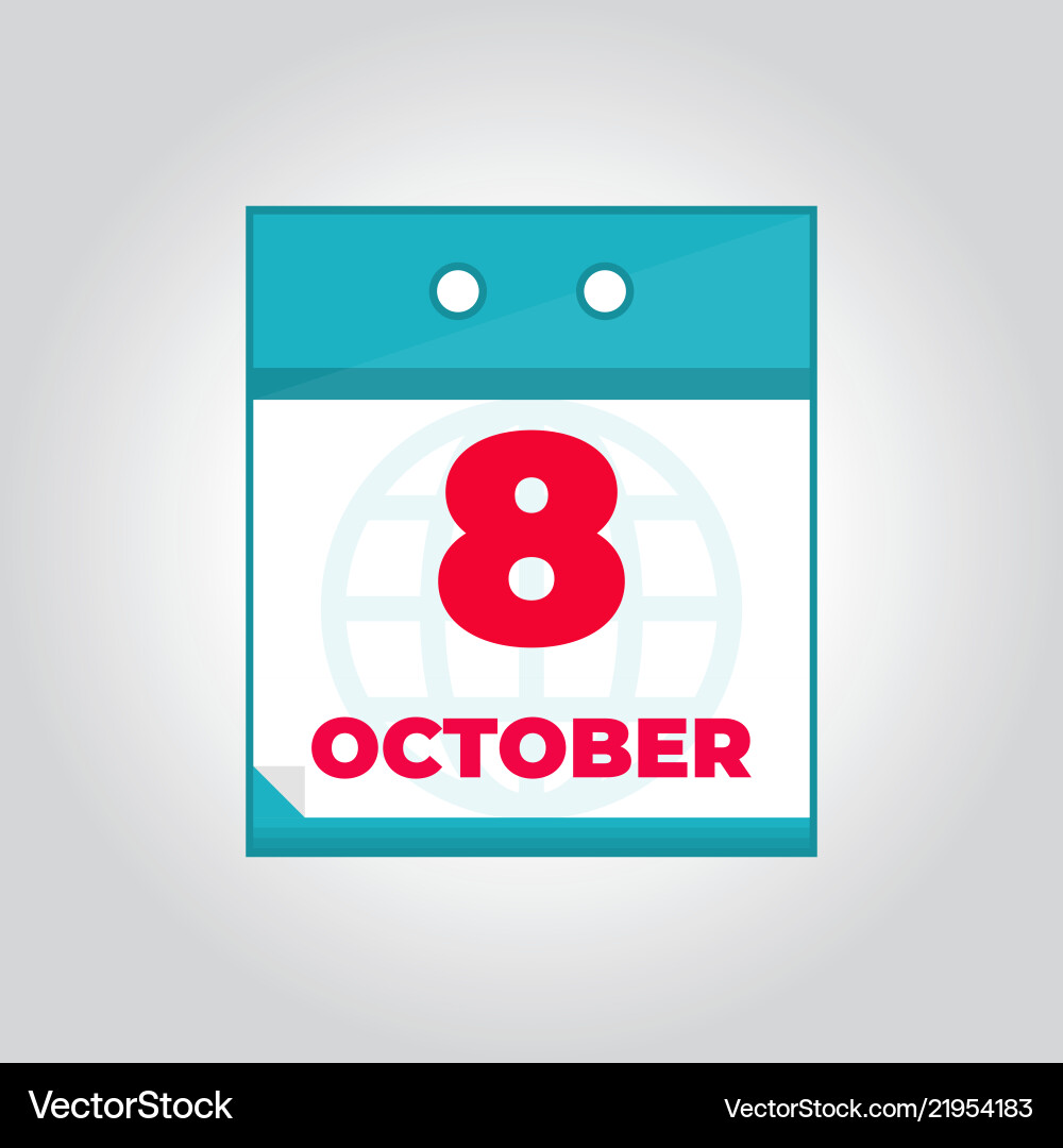 8 october flat daily calendar icon Royalty Free Vector Image