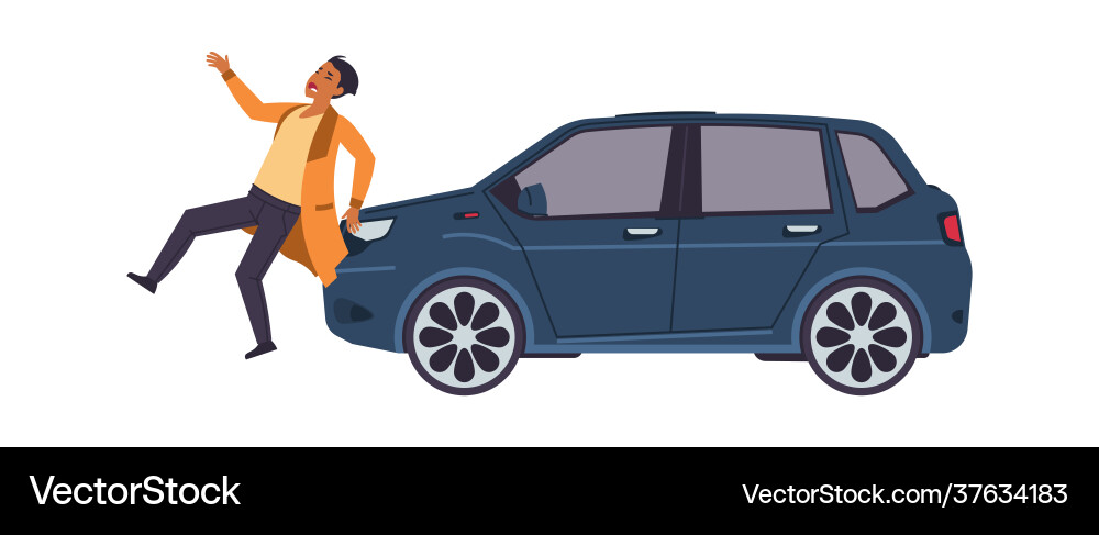Car hit man auto accident concept vehicle bumped Vector Image