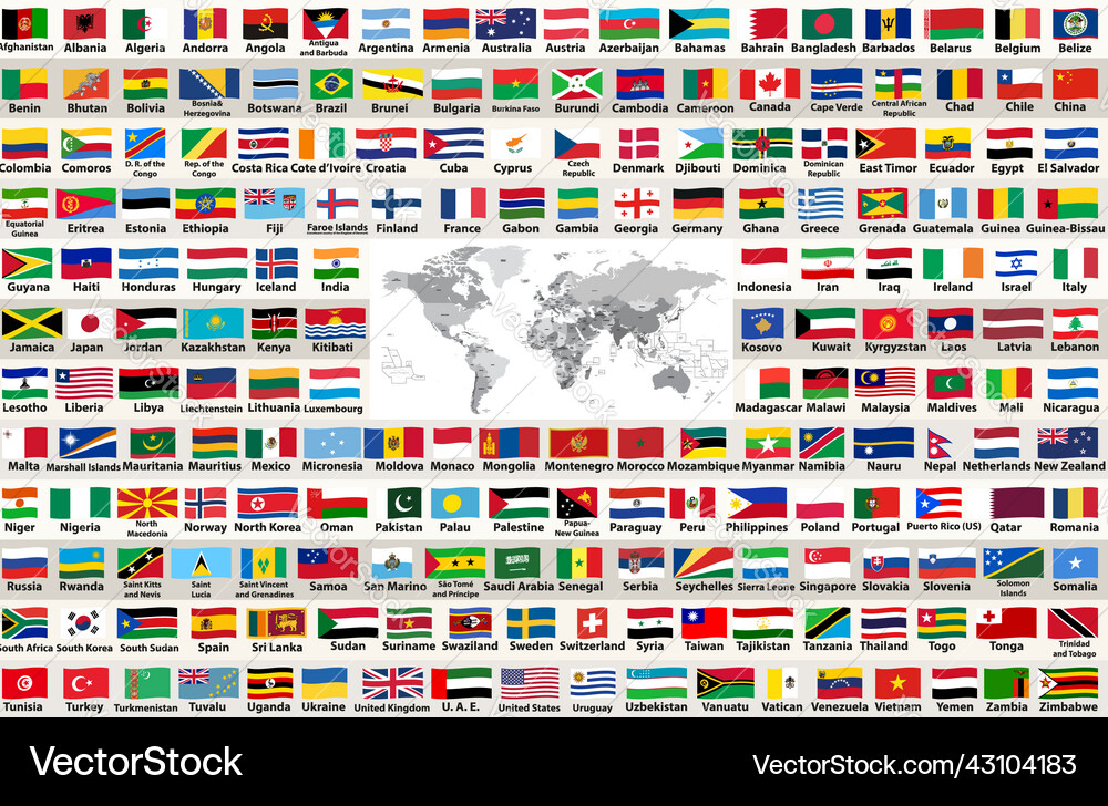 Collection of all world flags arranged Royalty Free Vector