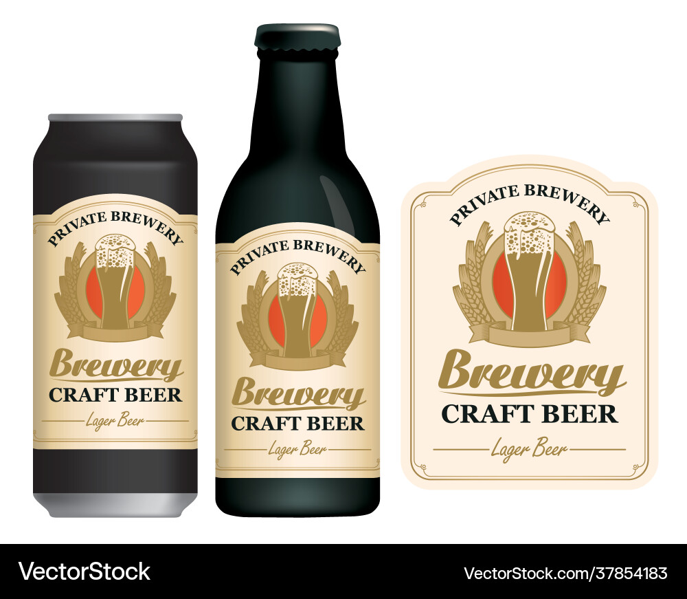 Craft beer label on can and bottle Royalty Free Vector Image