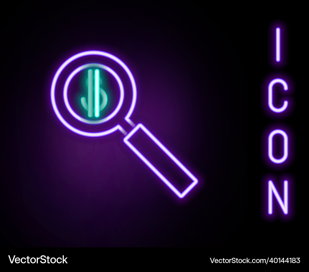 Glowing neon line magnifying glass and dollar Vector Image