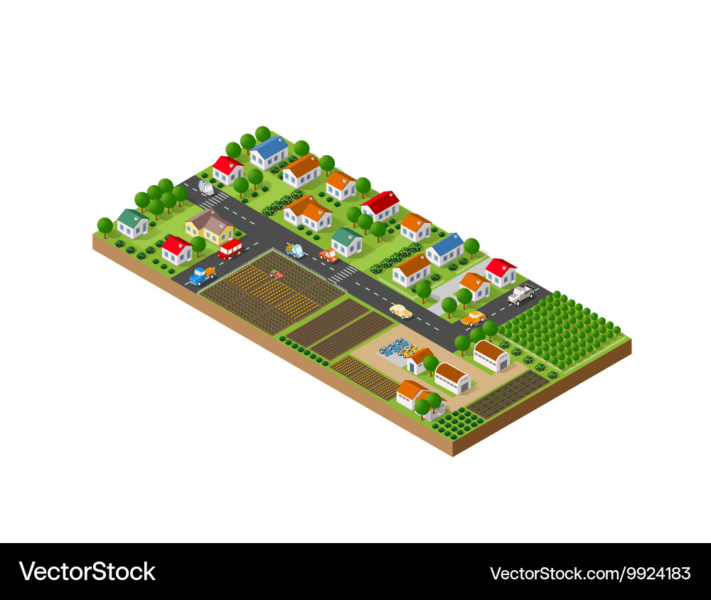 Isometric landscape a small town Royalty Free Vector Image
