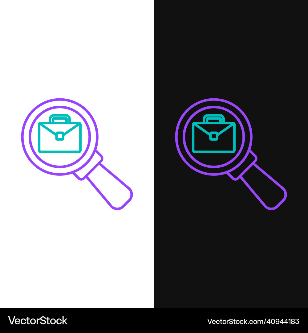 Line magnifying glass with briefcase icon isolated