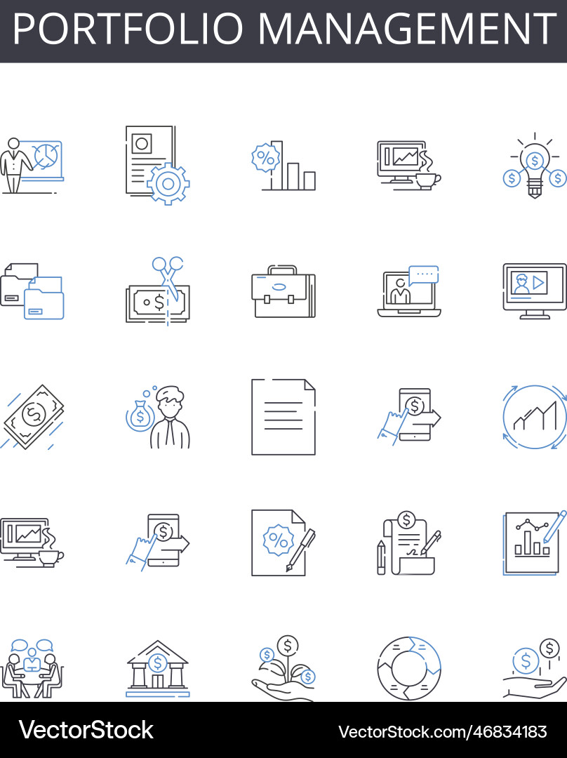 Portfolio management line icons collection Vector Image