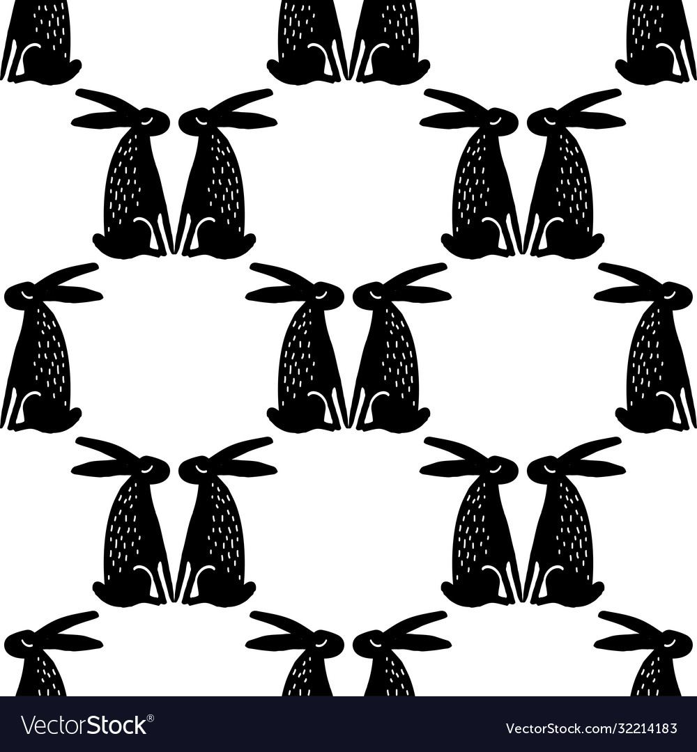 Seamless hand drawn pattern with rabbits Vector Image