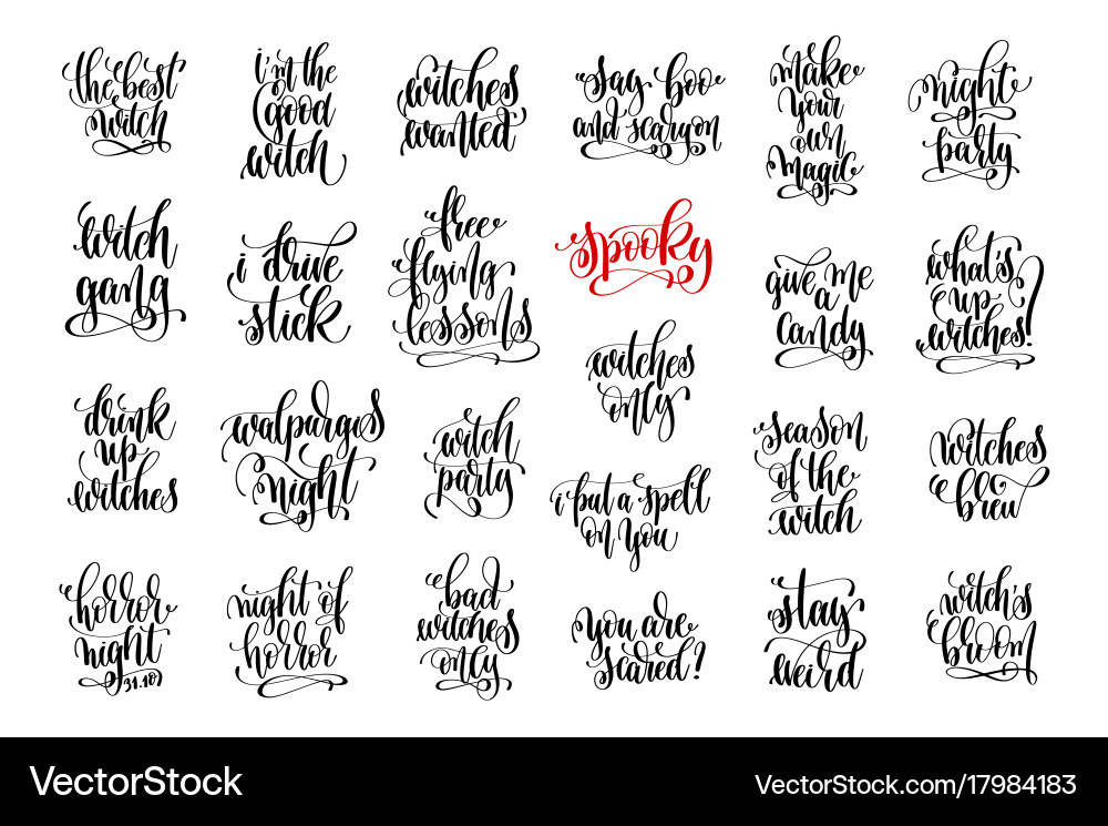 Set 25 halloween witch party hand lettering Vector Image