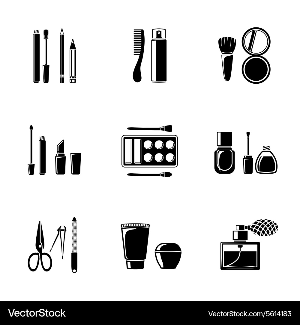 Set monocrome makeup icons - mascara polish Vector Image