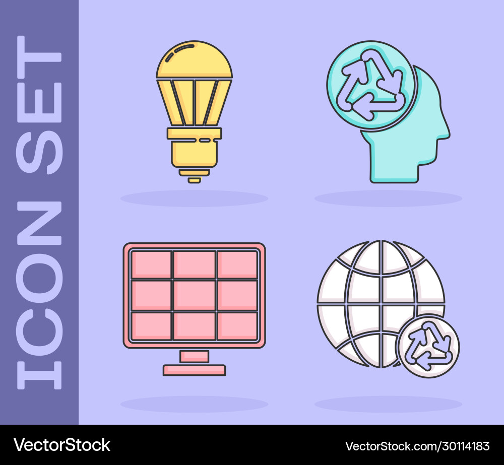 Set planet earth and a recycling led light bulb Vector Image