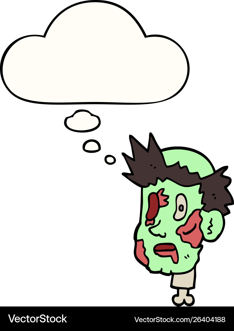 Cartoon zombie head and thought bubble Royalty Free Vector