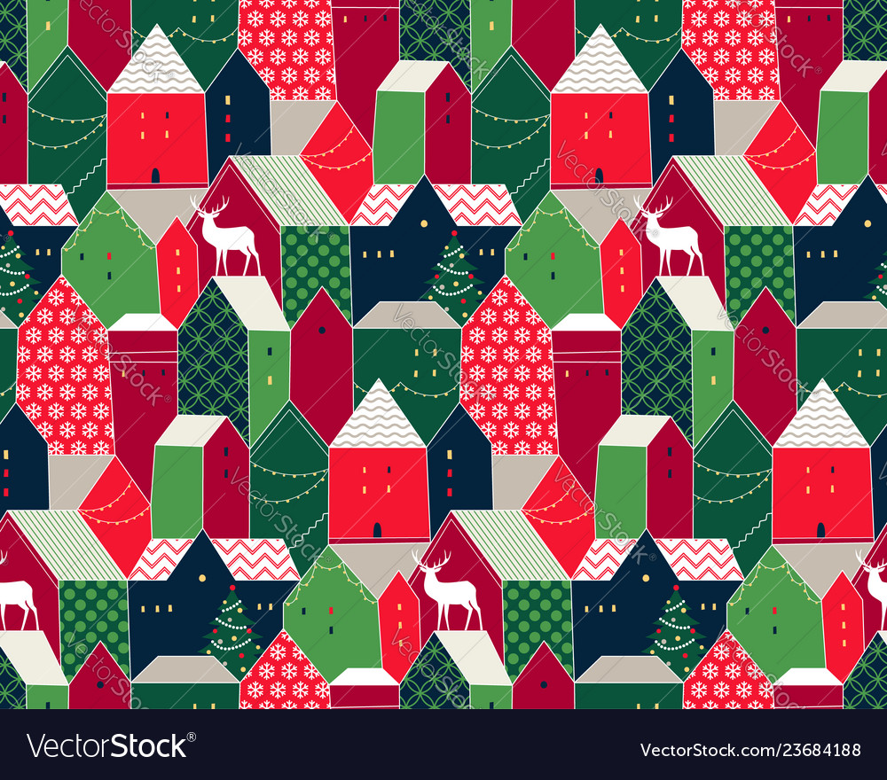 Christmas city pattern Royalty Free Vector Image