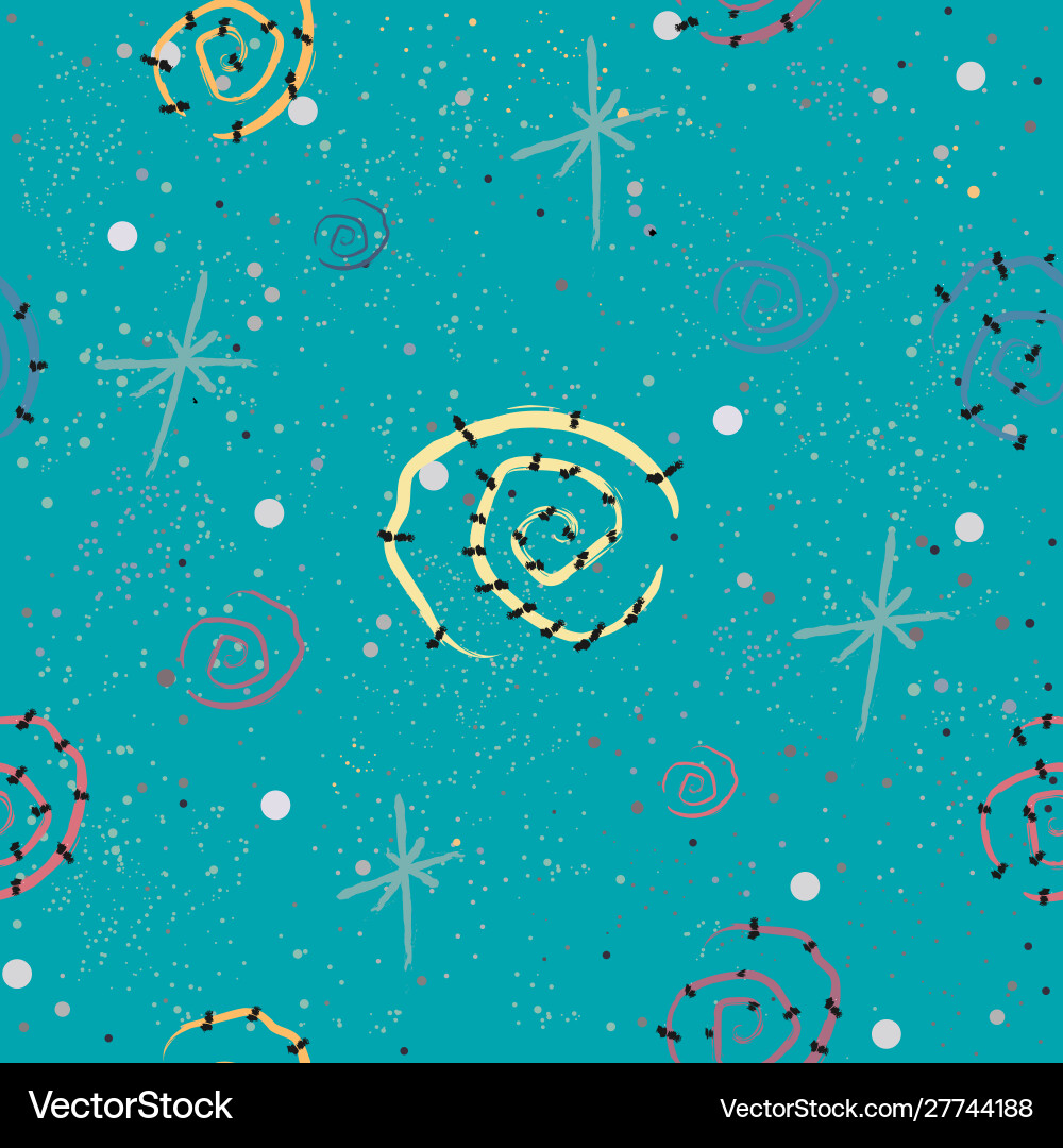 Cute pattern with golden spirals with pastel blue Vector Image