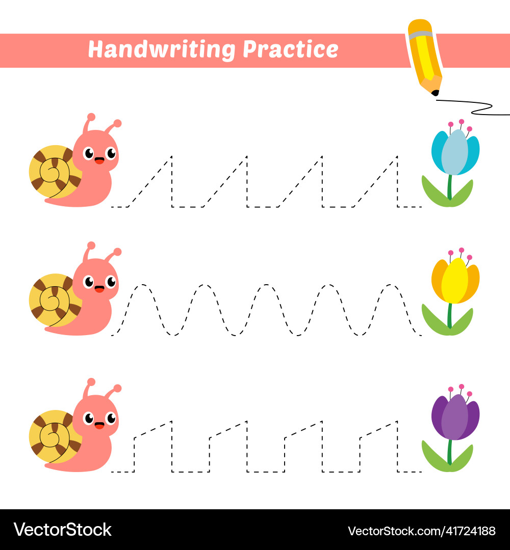 Handwriting practice for kids with snail Vector Image