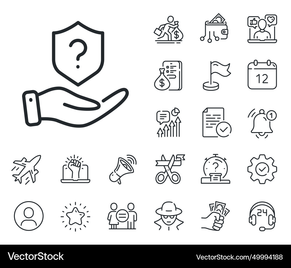 Protection shield line icon helping hand sign Vector Image