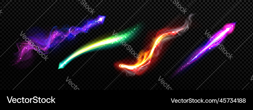 Realistic set of magic power neon light trails Vector Image