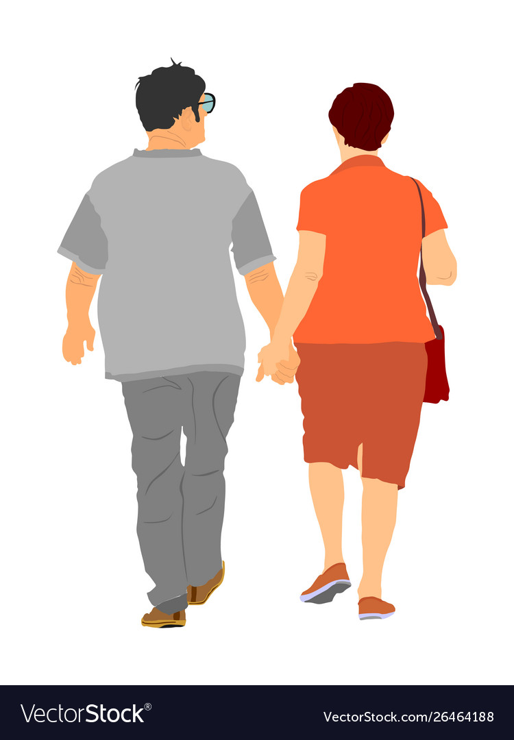 Senior couple in love hold hands and walking Vector Image