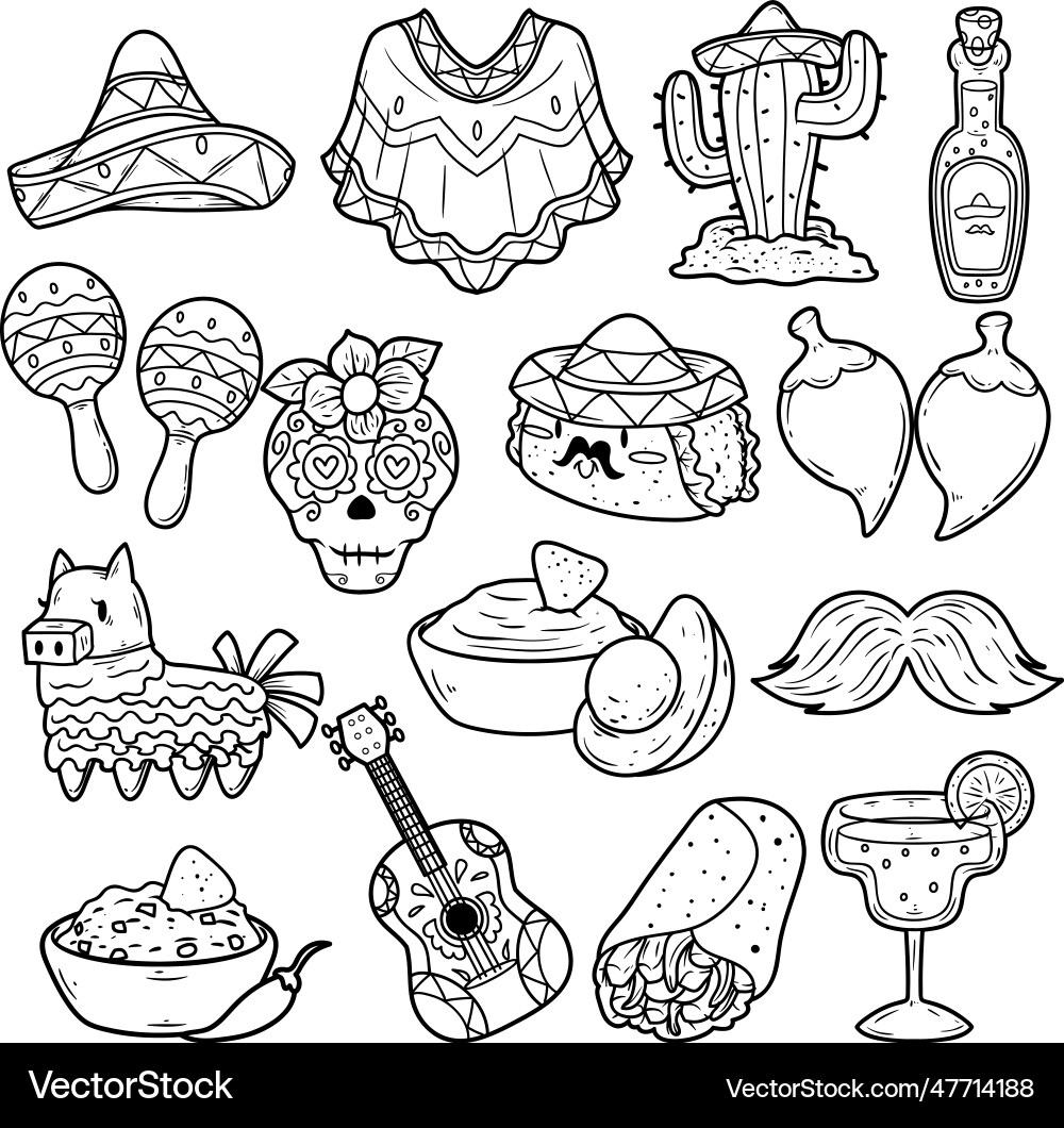 Set of cinco de mayo elements outline collection Vector Image