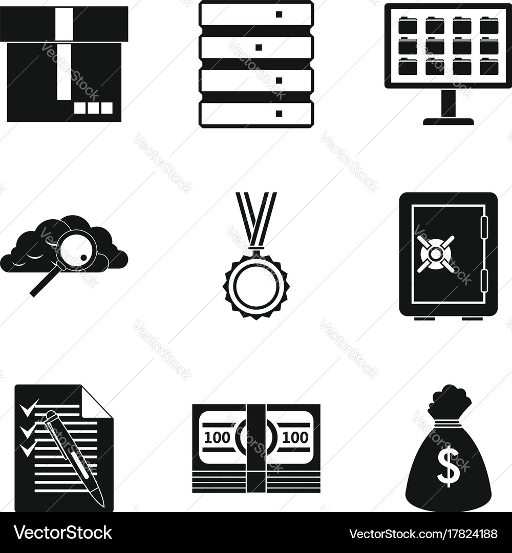 Storing money icons set simple style Royalty Free Vector