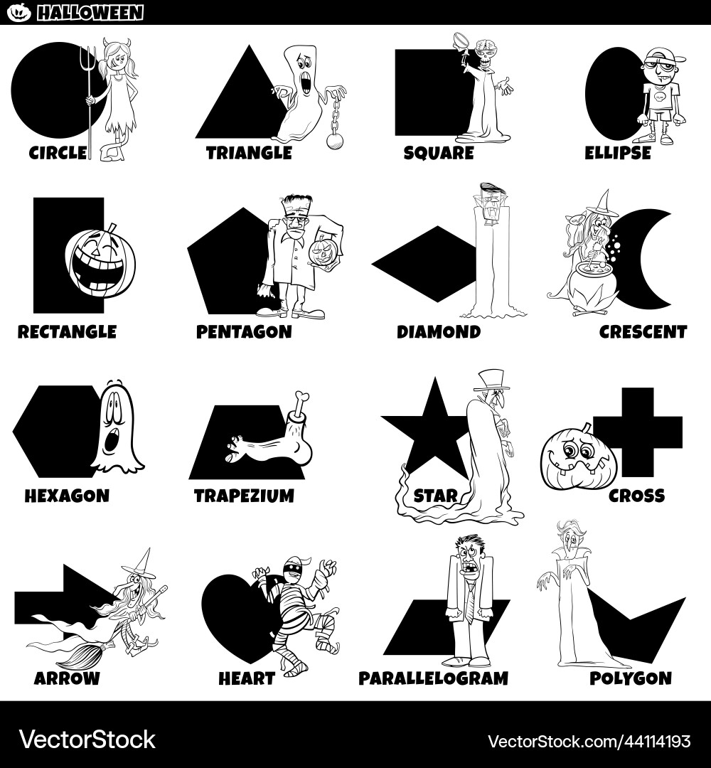 Basic geometric shapes with halloween characters Vector Image