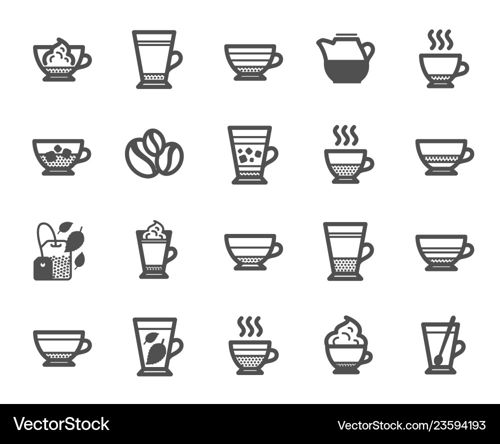 Coffee types and tea icons mocha cappuccino Vector Image
