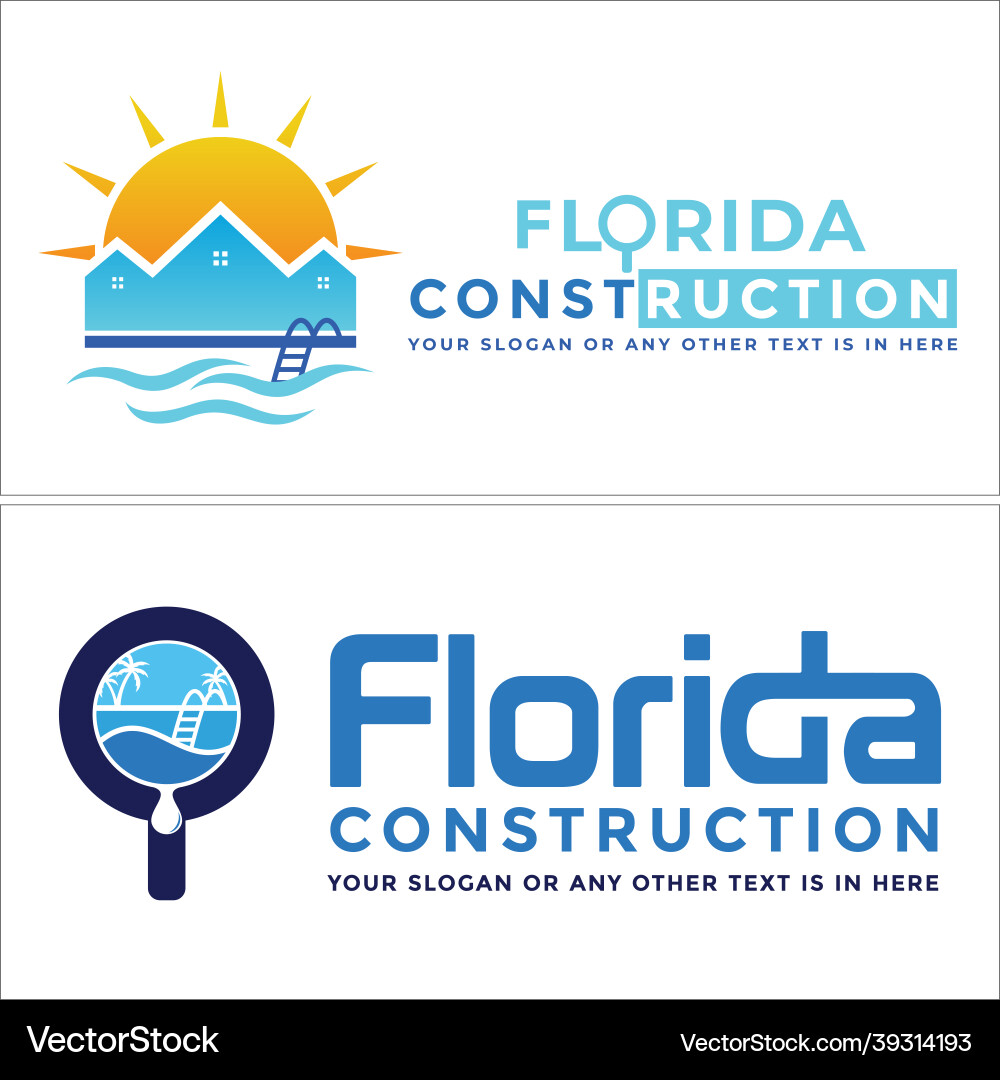 Florida construction pool summer logo design Vector Image