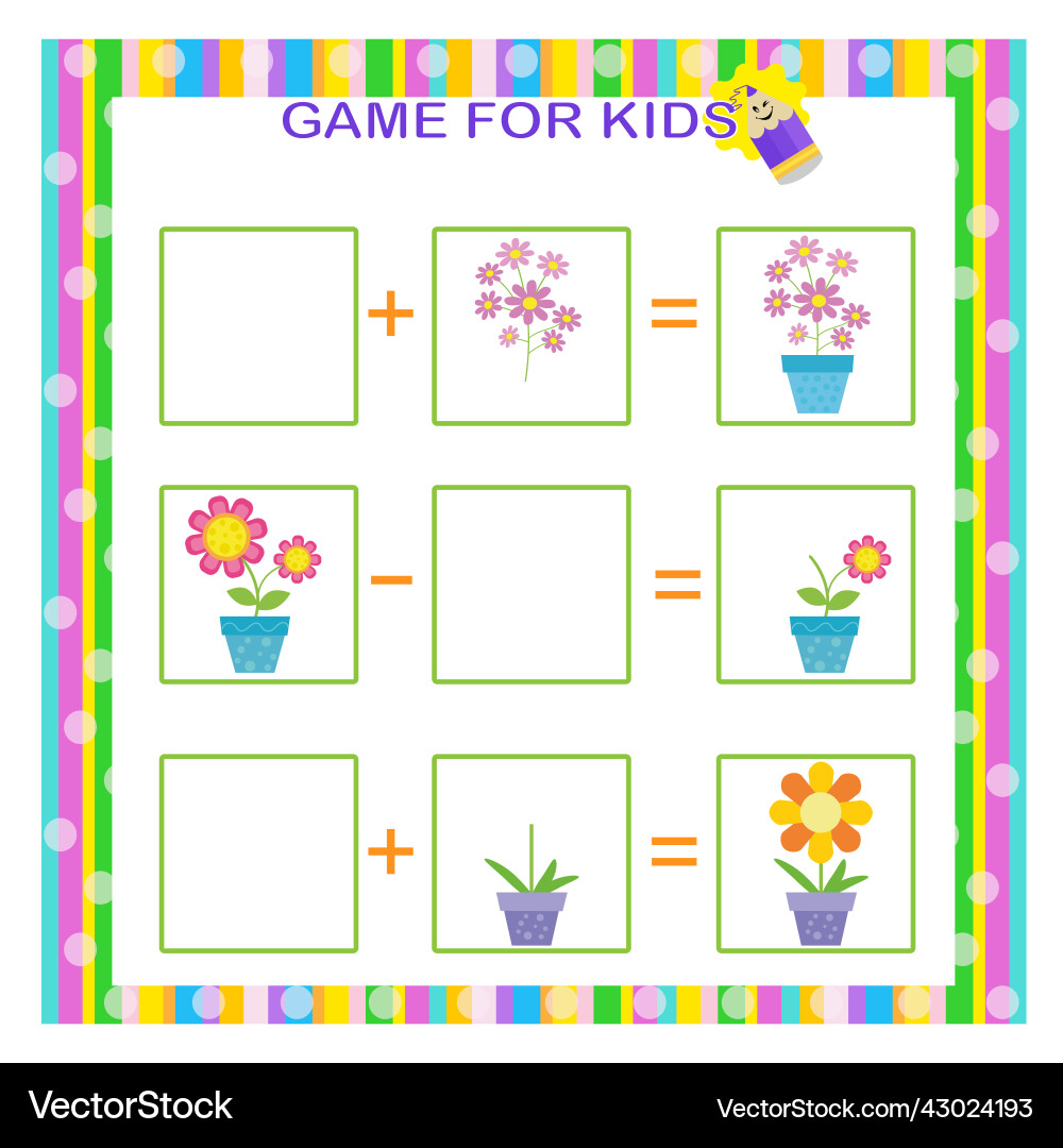 Logic game for kids preschool worksheet activity Vector Image
