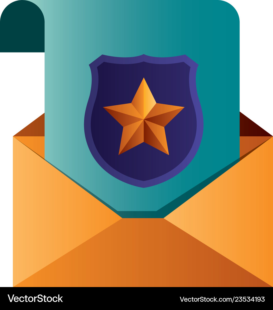 Open letter with shield and window isolated icons Vector Image