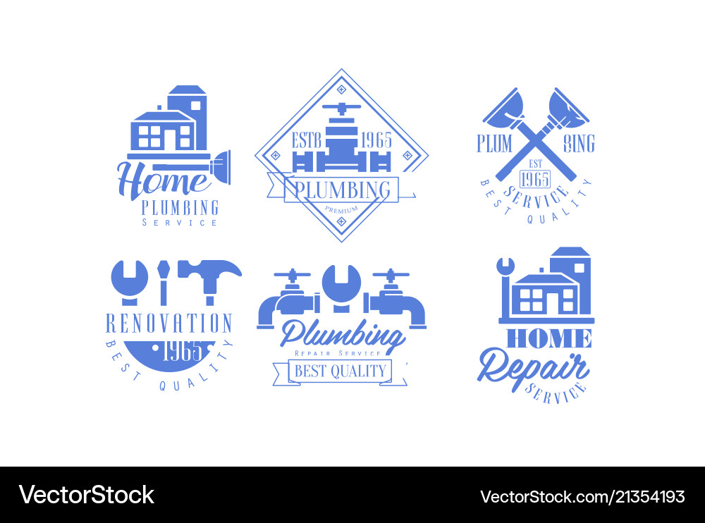 Set blue logo templates for plumbing and Vector Image