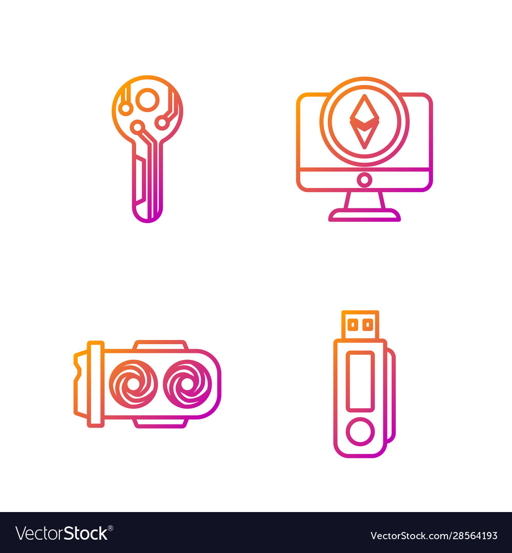 Set line usb flash drive mining farm Royalty Free Vector Set line usb flash drive mining farm Royalty Free Vector