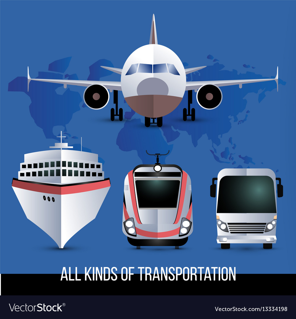 All kinds of travel transport plane bus train Vector Image