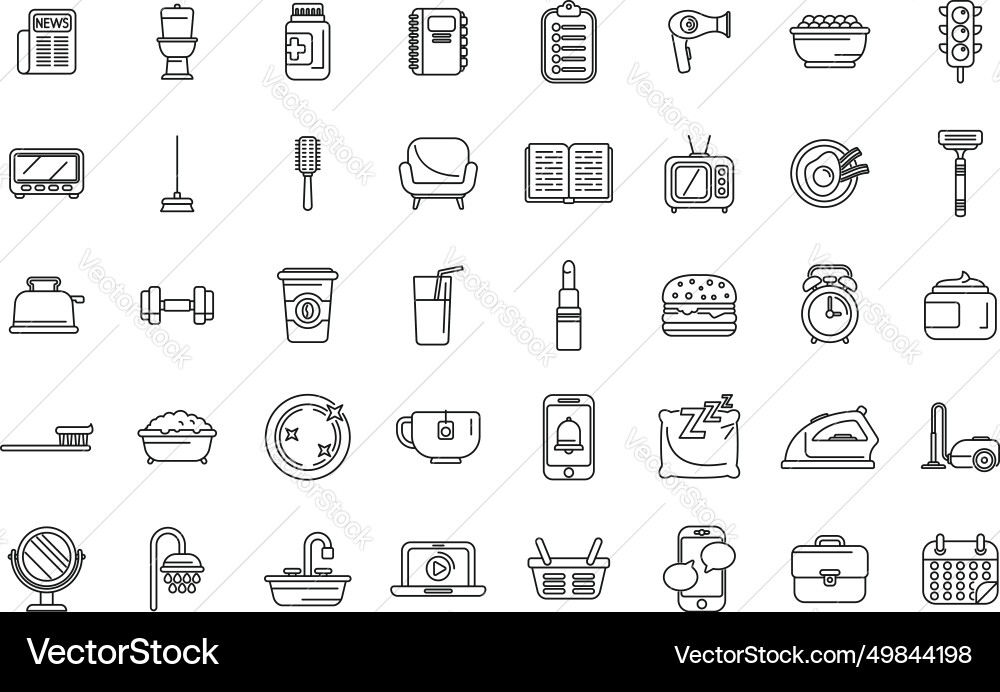 Daily routine icons set outline life Royalty Free Vector