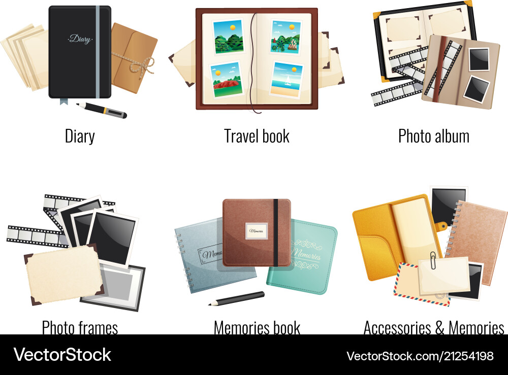 Memories books and diaries compositions Royalty Free Vector