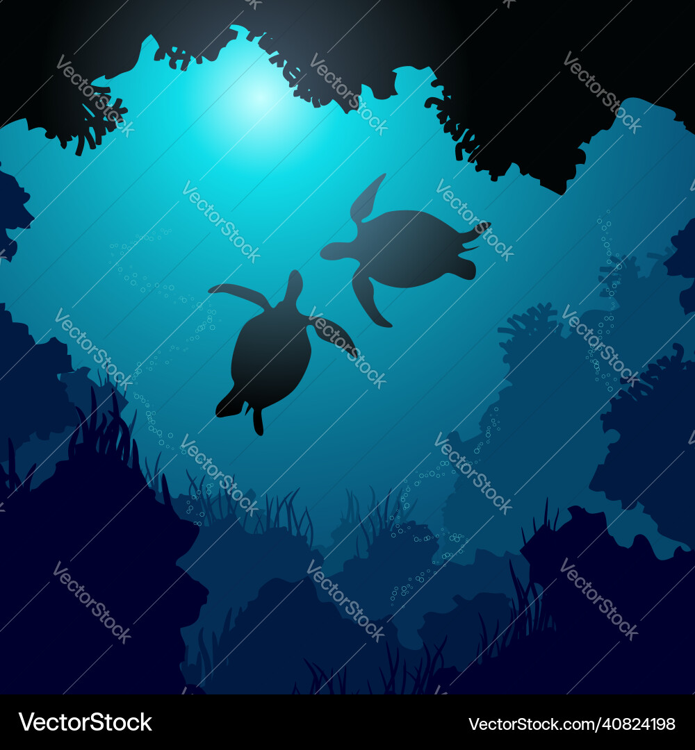 Square of turtles in rays water Royalty Free Vector Image