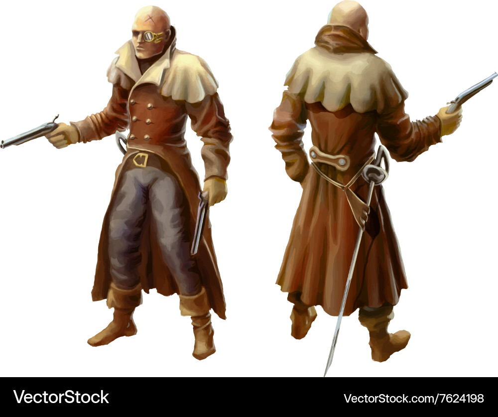 Victorian character in coat with guns Royalty Free Vector