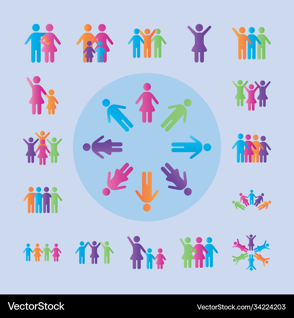 Bundle community and family figures in white Vector Image