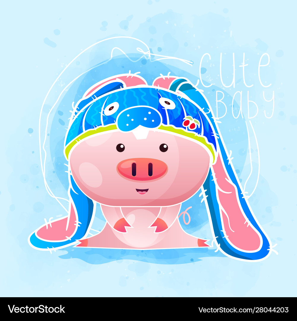 Cute baby pig with bunny hat Royalty Free Vector Image