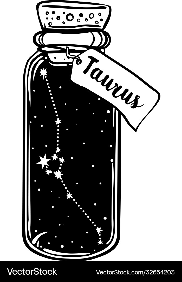 Glass bottle with zodiac taurus constellation Vector Image