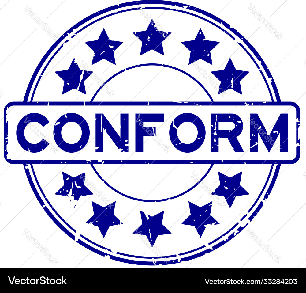 Grunge blue conform with star icon round rubber Vector Image