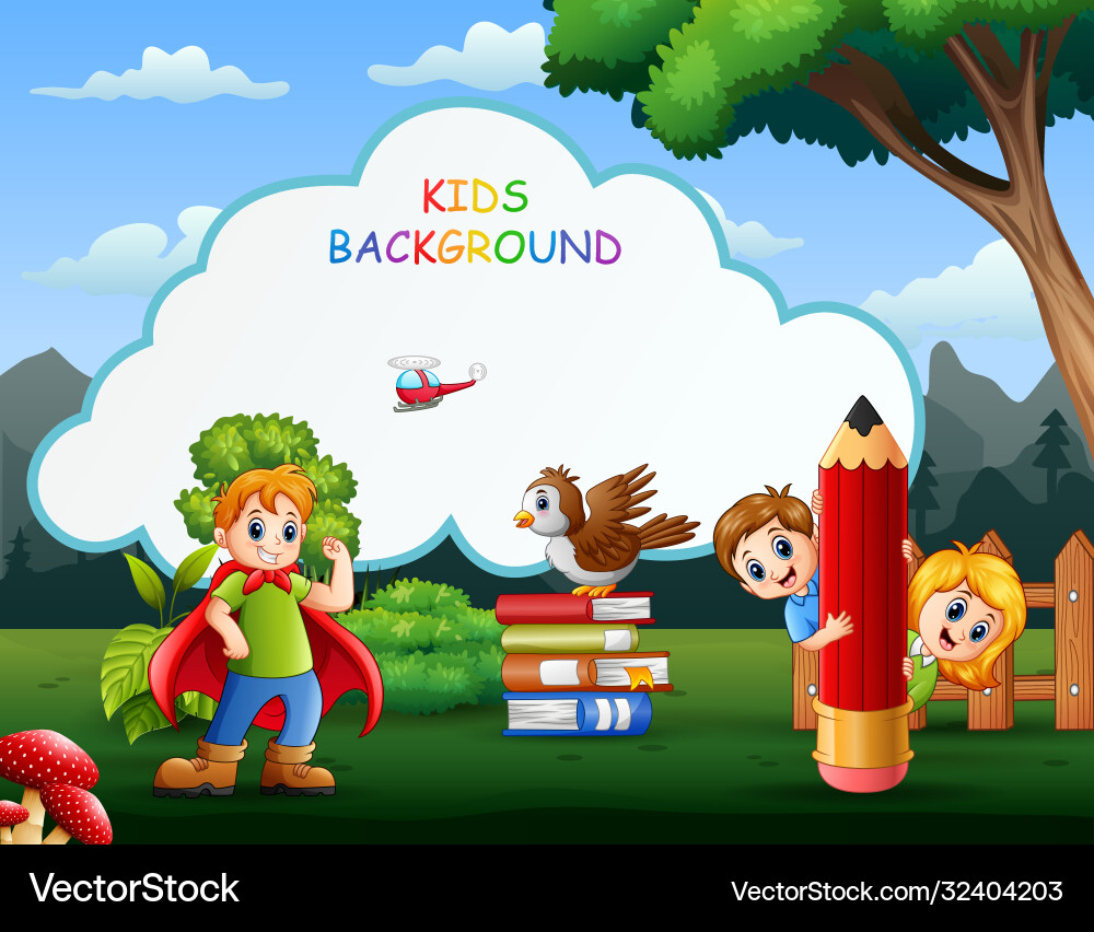 Kids background template with happy children Vector Image