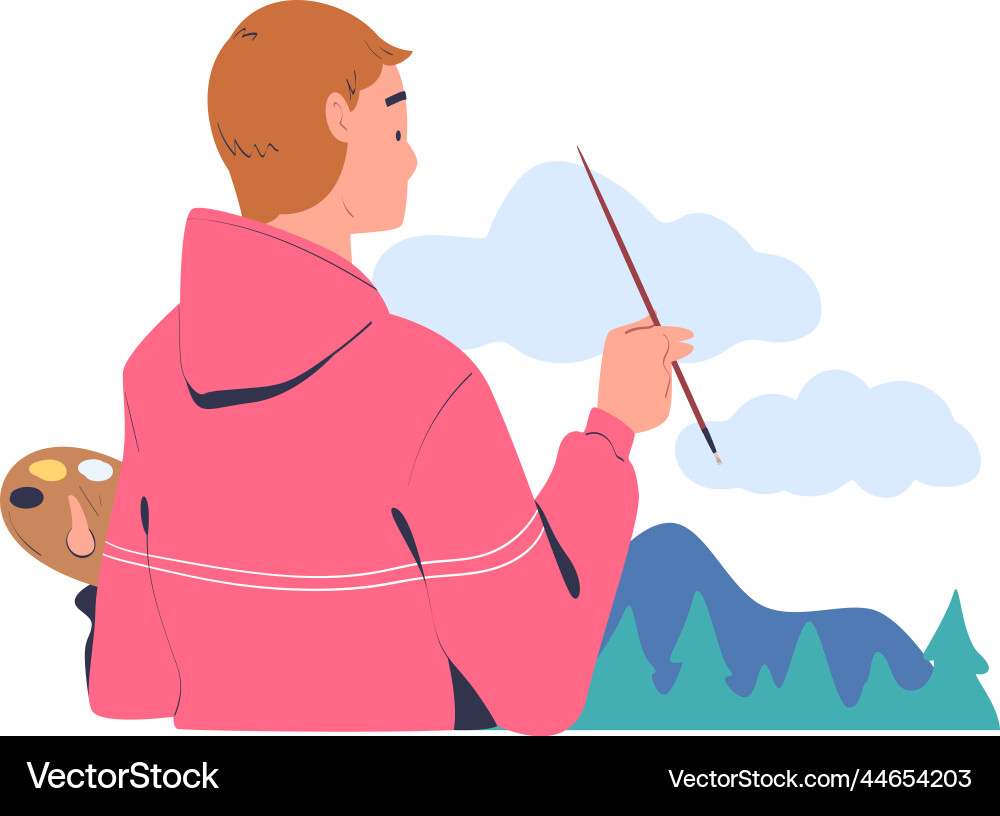 Man character drawing nature landscape Royalty Free Vector