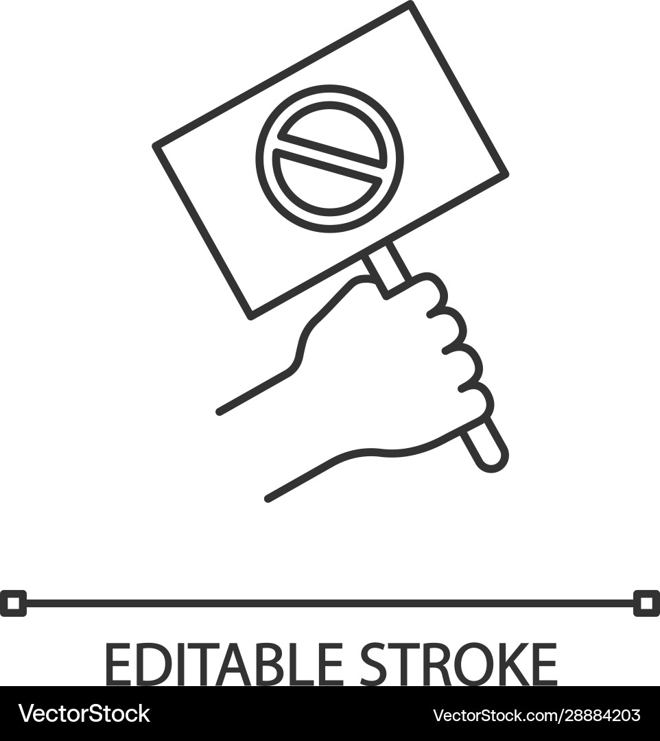 Protest banner in hand linear icon Royalty Free Vector Image