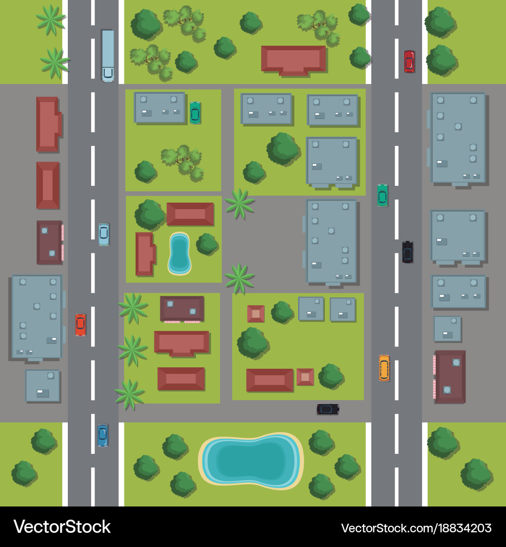 Urban top view cartoon Royalty Free Vector Image